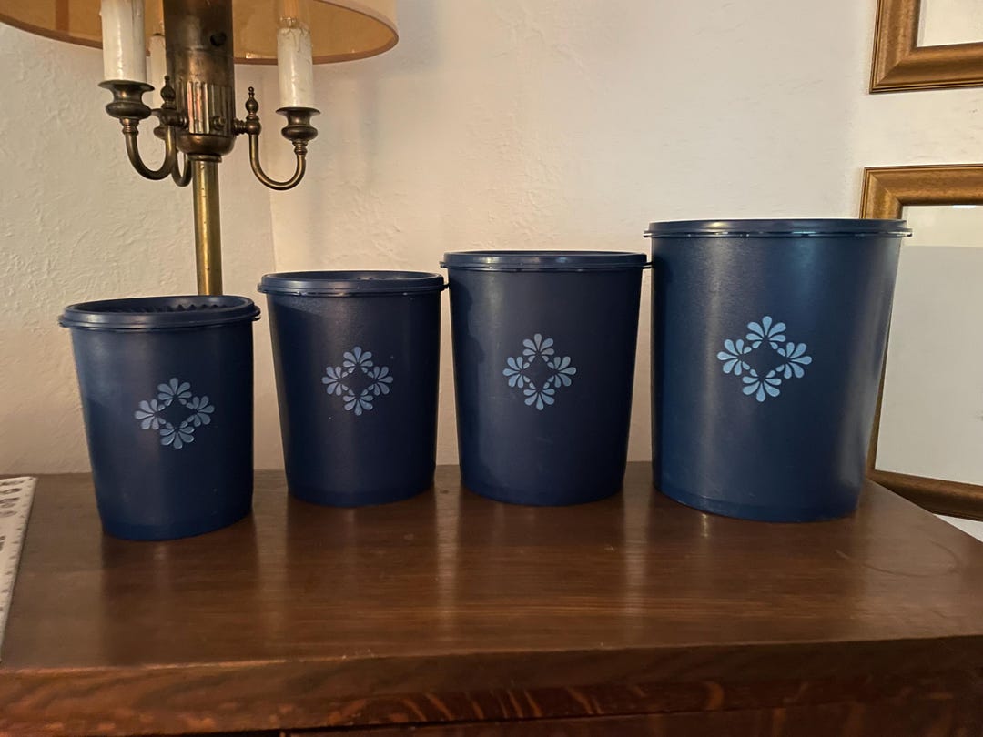 Vintage Tupperware Canister Set of 4 Dark Blue - Etsy