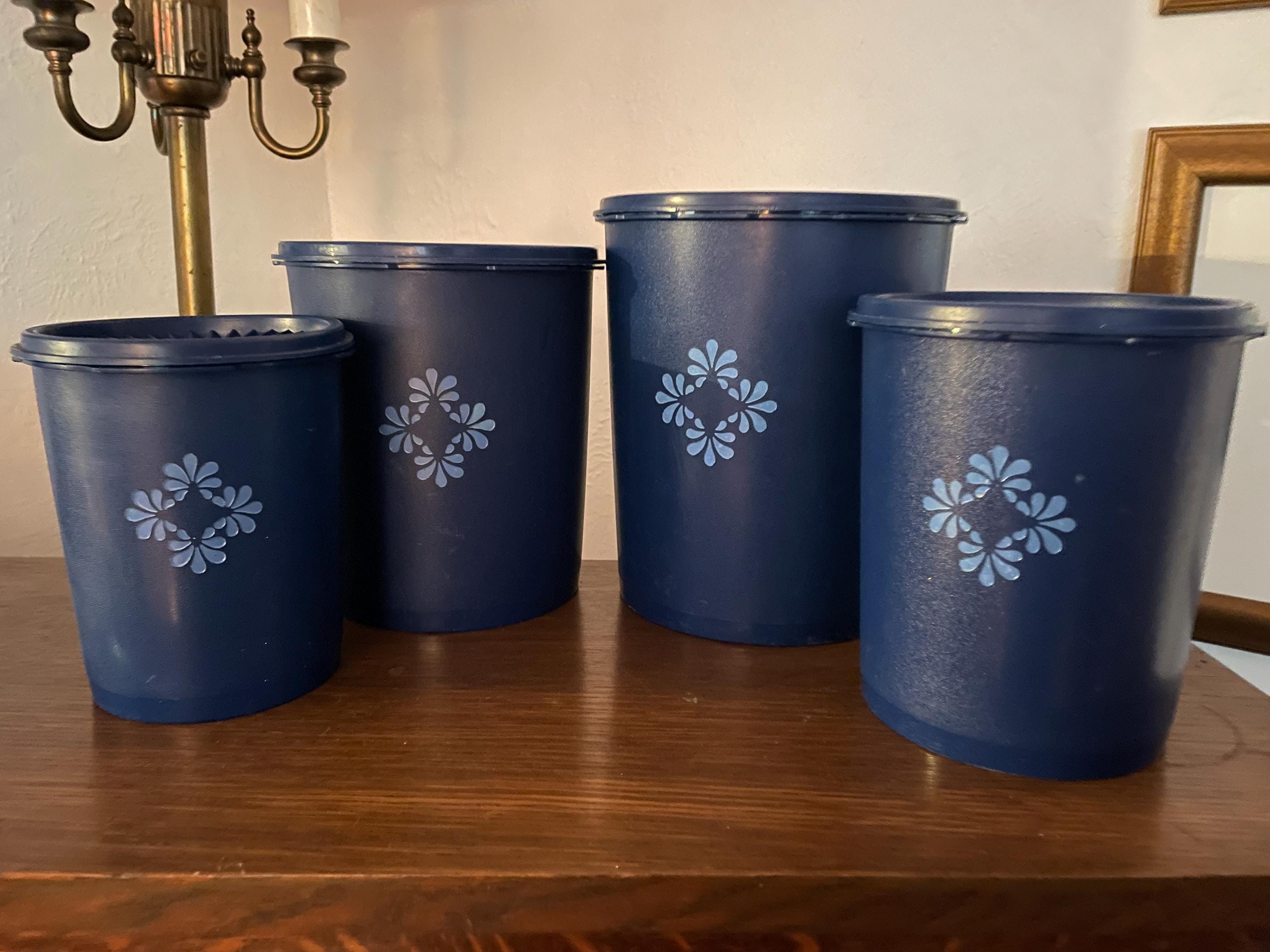Vintage Tupperware Canister Set of 4 Dark Blue - Etsy