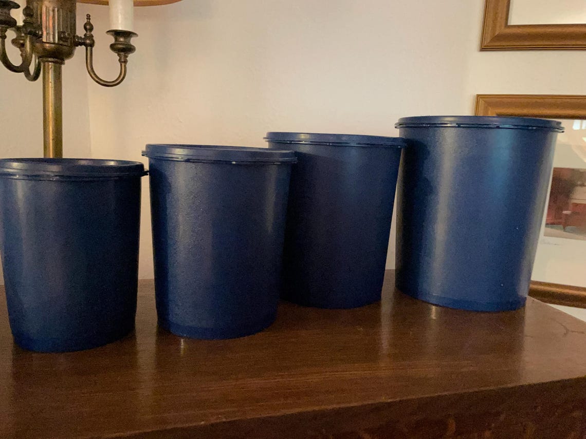 Vintage Tupperware Canister Set of 4 Dark Blue - Etsy