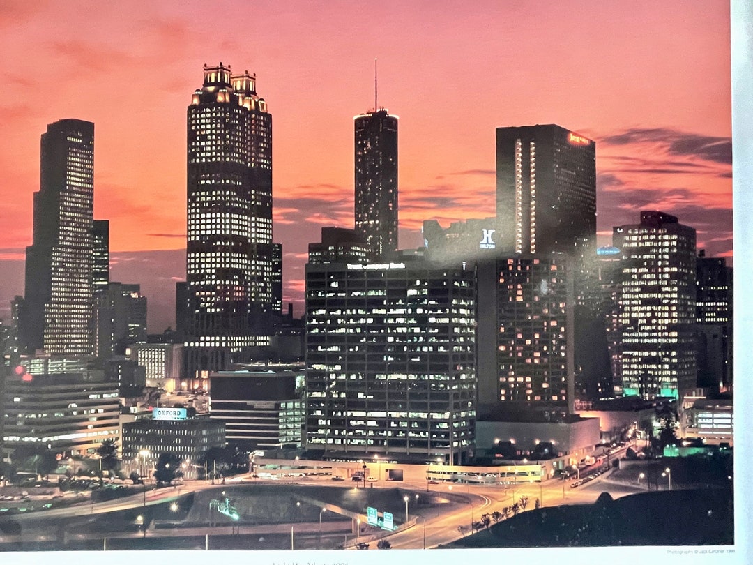 1991 Atlanta Poster Panoramic Skyline Art Light up Atlanta - Etsy