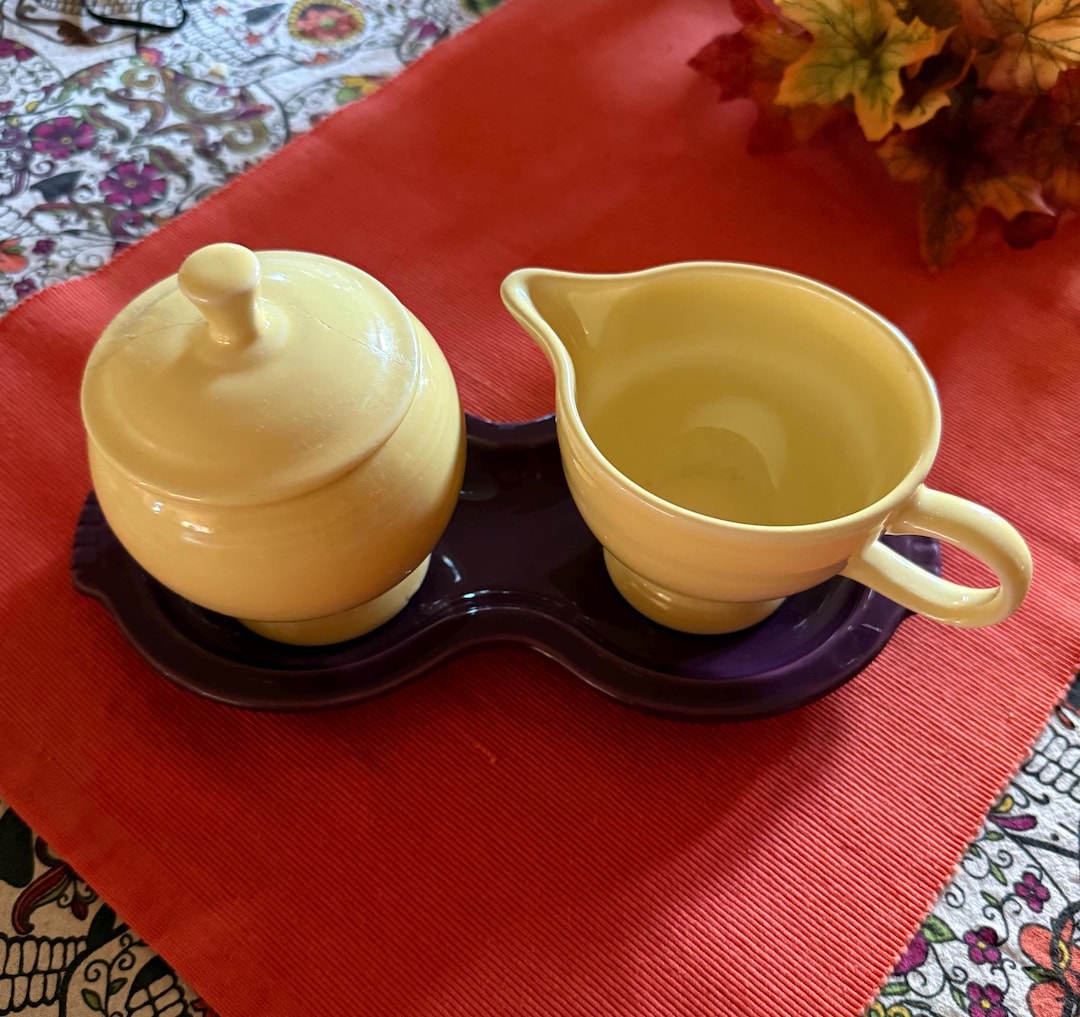 Fiestaware Light Yellow Cream Sugar Purple Tray Retired Fiesta Color ...