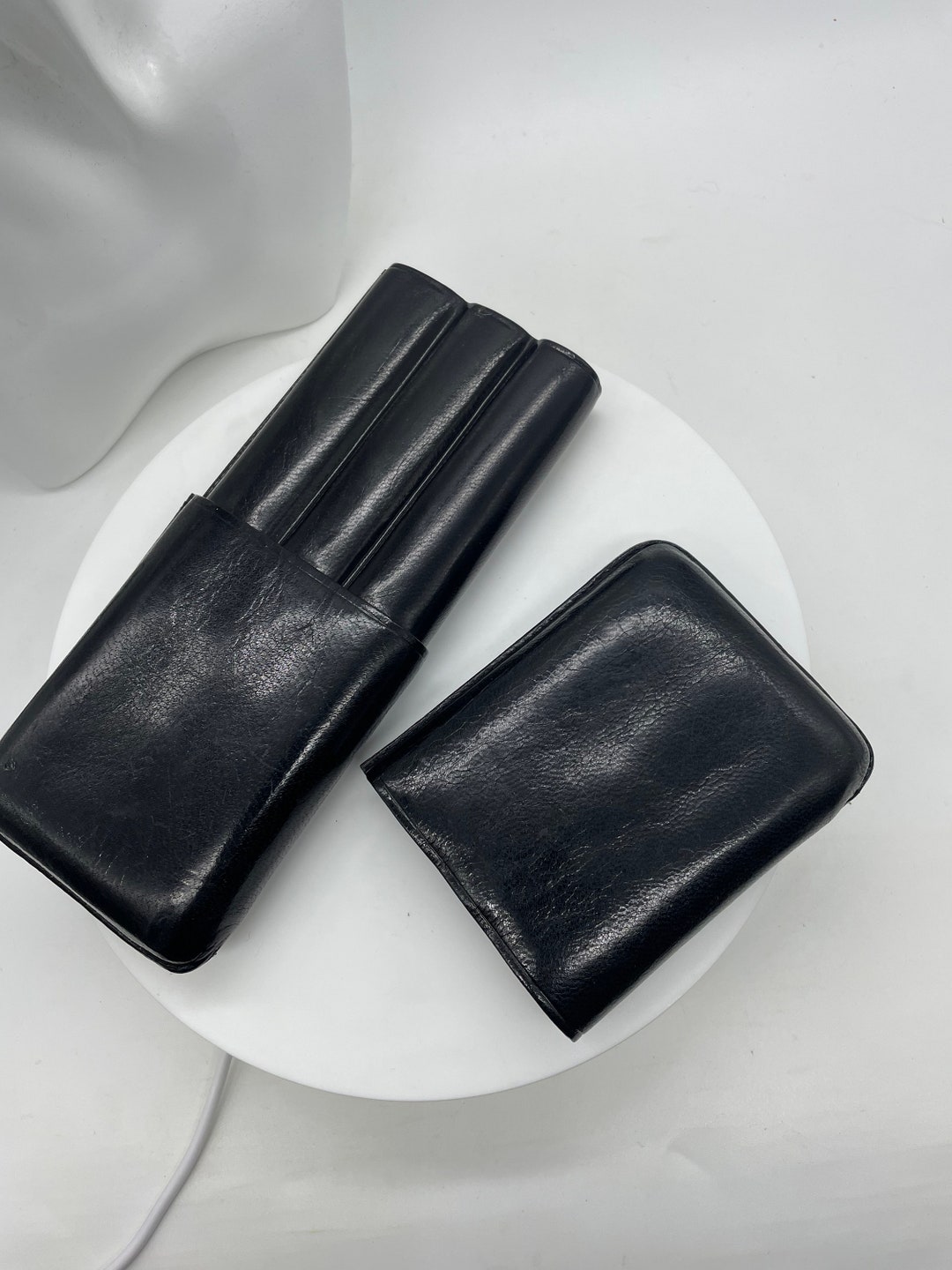 Vintage Leather Cigar Case Black 3 Fingers Holder - Etsy
