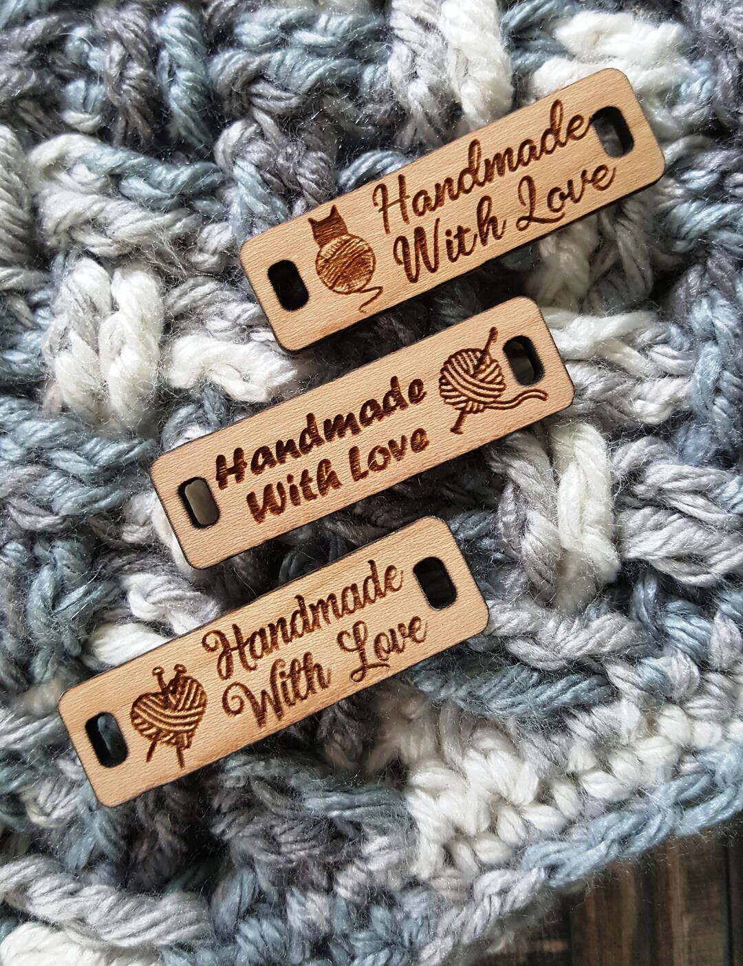 HANDMADE WITH LOVE Rectangular Wood Tag, Laser Etched Wooden Garment ...