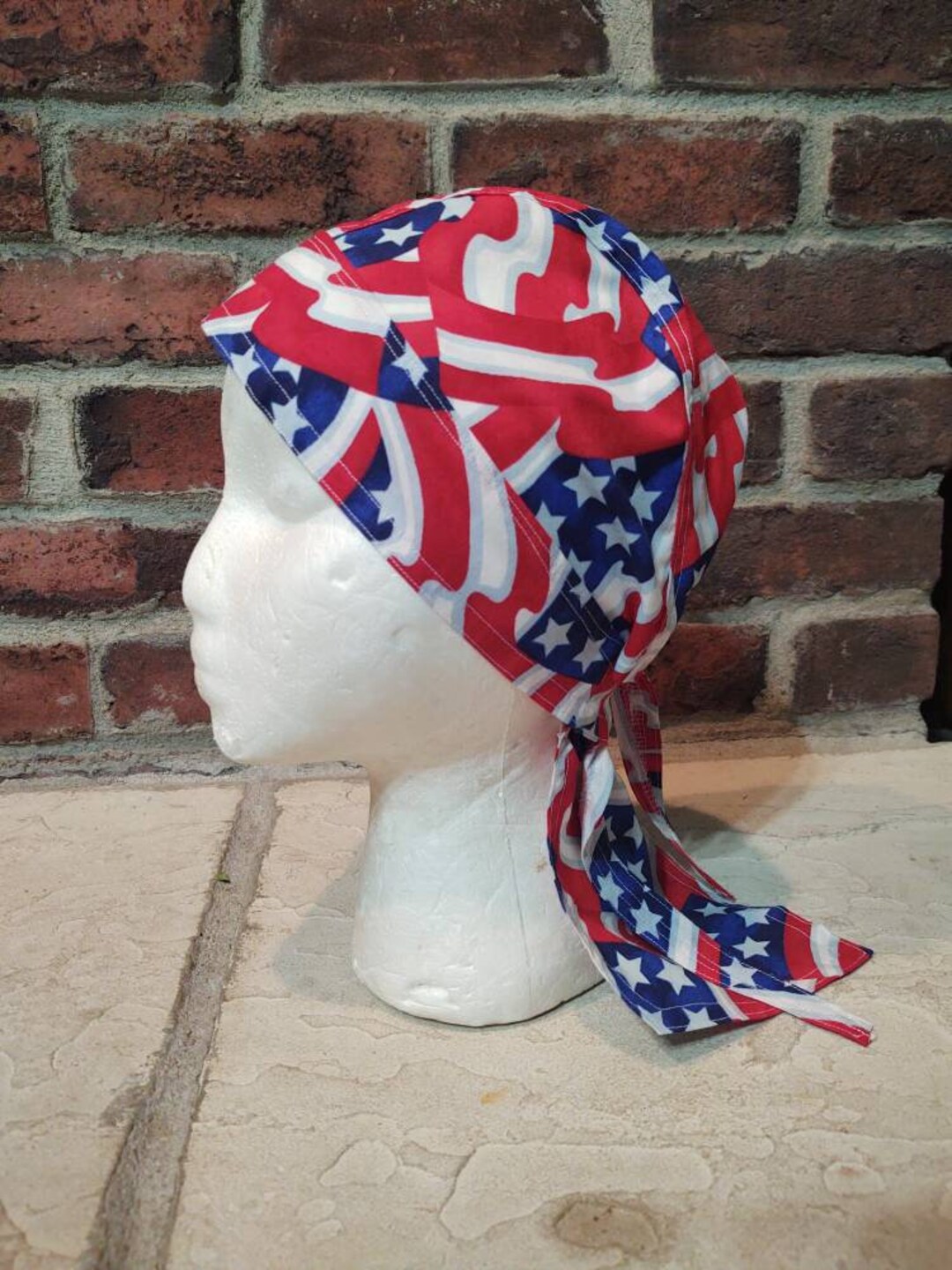 Flag Red, White, and Blue Durag, Welding Cap, Biker Skull Cap, Chemo ...