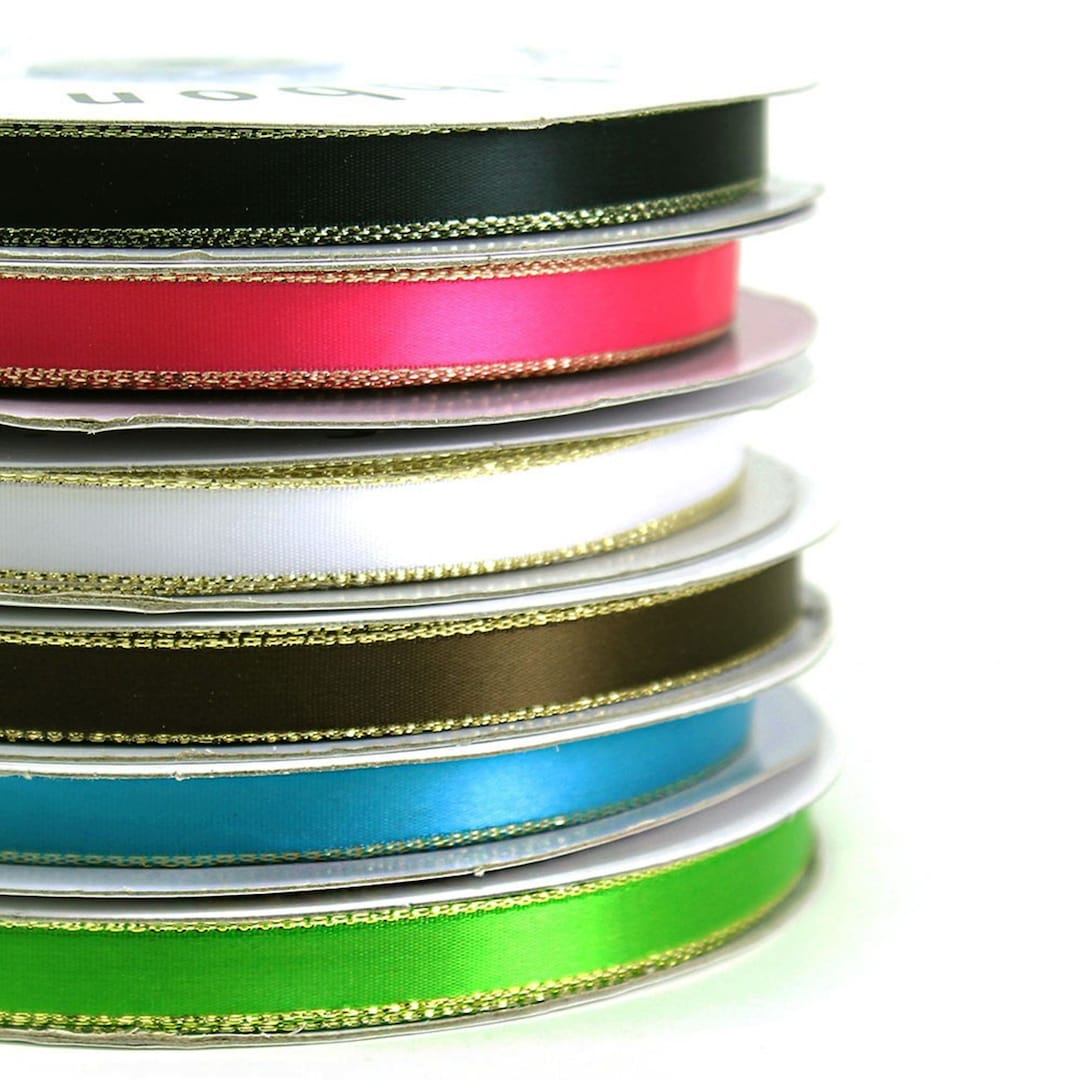3/8 Inch X 50 Yard Satin Ribbon With Gold Lurex Edge Metallic Trim - Etsy