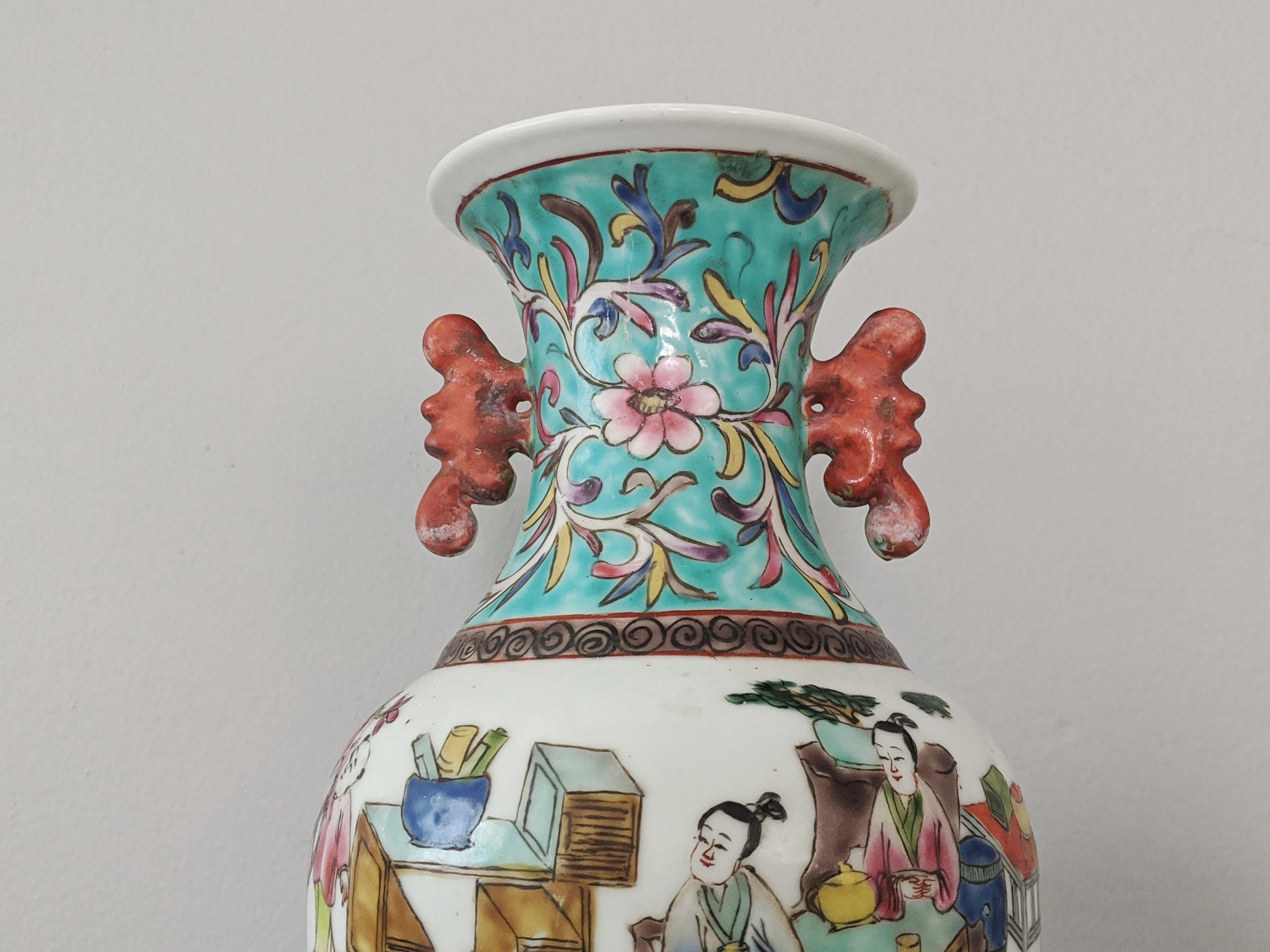 Two-handle Vase Depicting Kids at Play/ Chinese Antique/ Antique Vase ...