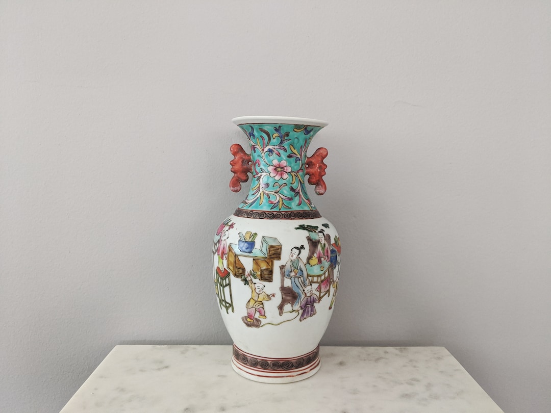 Two-handle Vase Depicting Kids at Play/ Chinese Antique/ Antique Vase ...