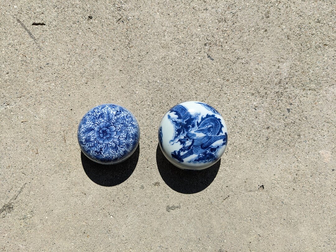 Two Blue and White Ink Boxes/ Chinese Porcelain/ Chinese Antique/ Qing ...