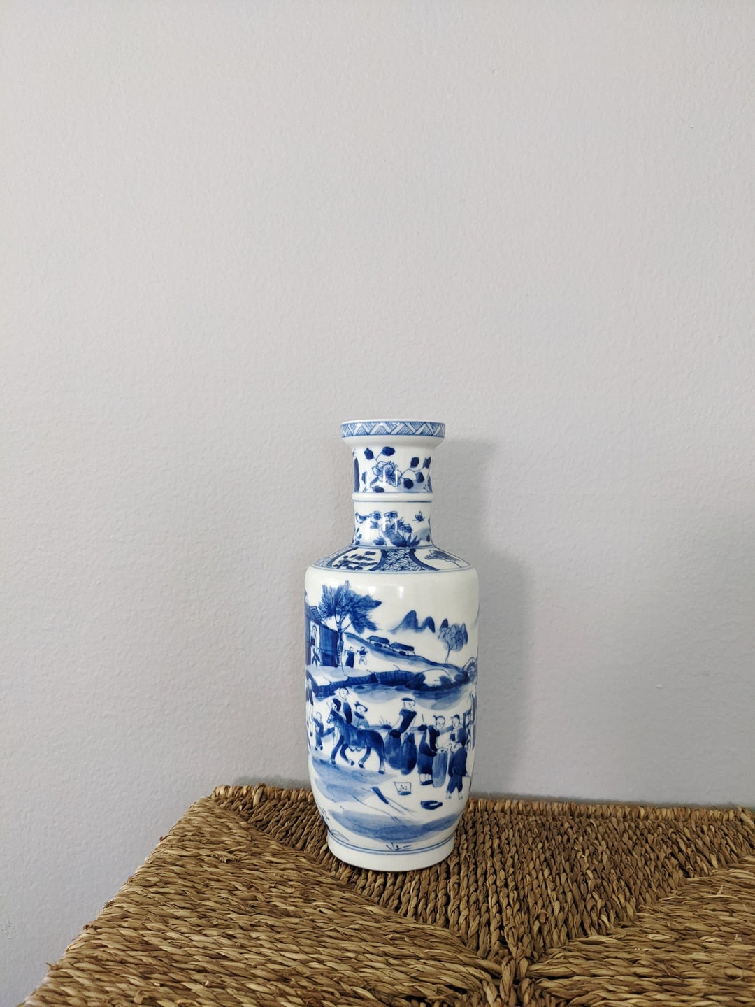 Antique Chinese Blue and White Porcelain Vase With Figures - Etsy