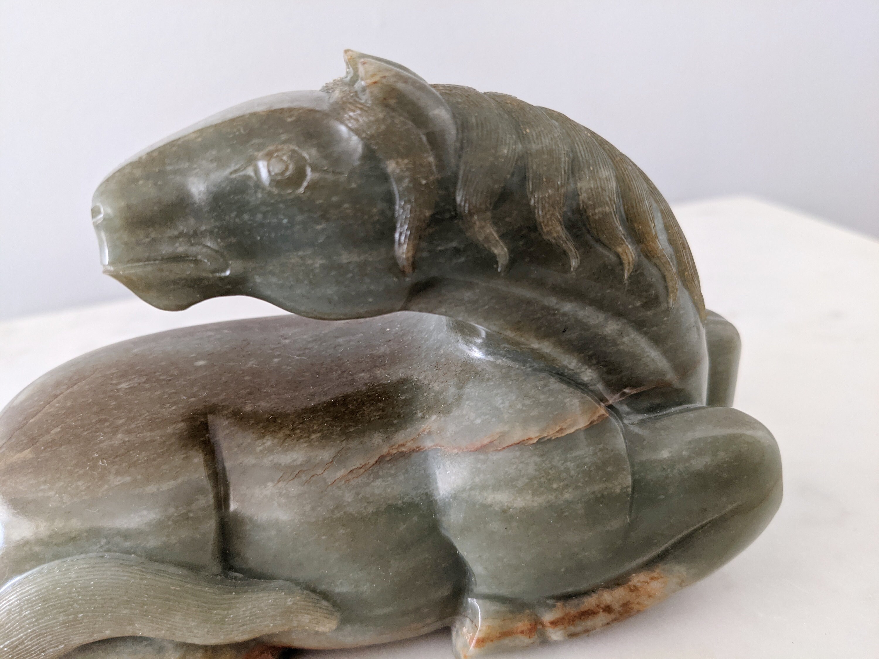 Greenish Nephrite Jade Horse Sculpture/ Hetian Jade/ Chinese Jade ...
