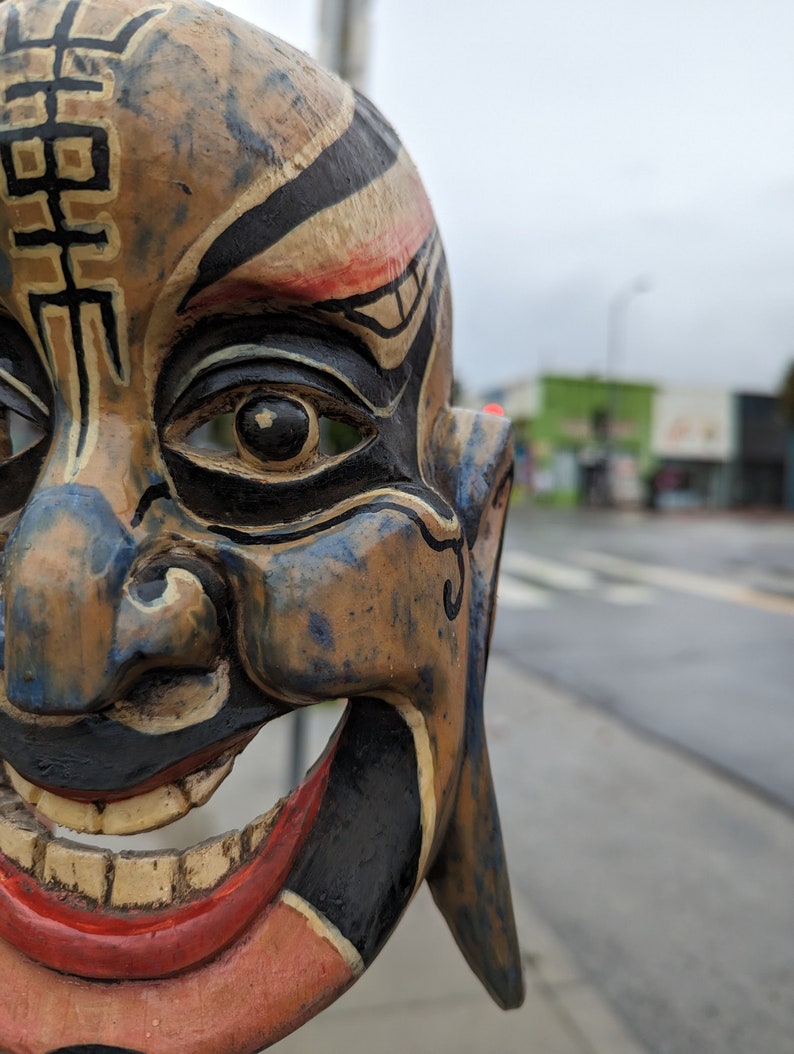 Painted Hand Carved Wooden Asian Face Mask/ Wall Deco/ Wall Hanging - Etsy