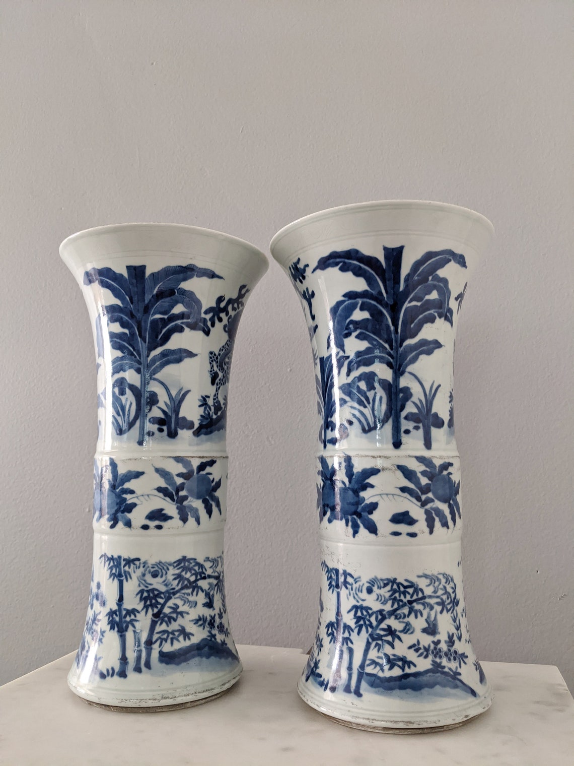 13 Pair of Blue and White Beaker Vases With Lions and - Etsy