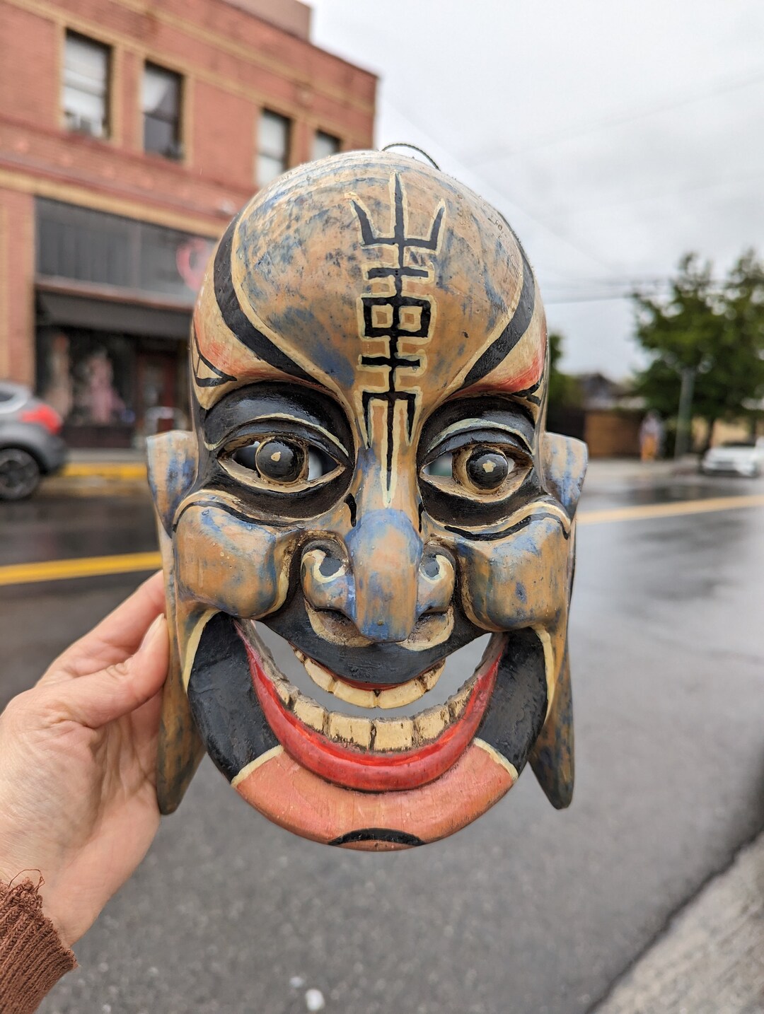 Painted Hand Carved Wooden Asian Face Mask/ Wall Deco/ Wall Hanging - Etsy