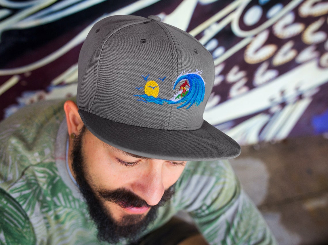 Surfer Riding Wave Flat Bill Hat Surfer Hat Surfing Cap - Etsy