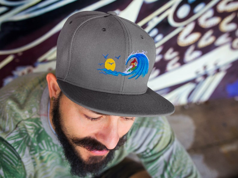 Surfer Riding Wave Flat Bill Hat Surfer Hat Surfing Cap - Etsy