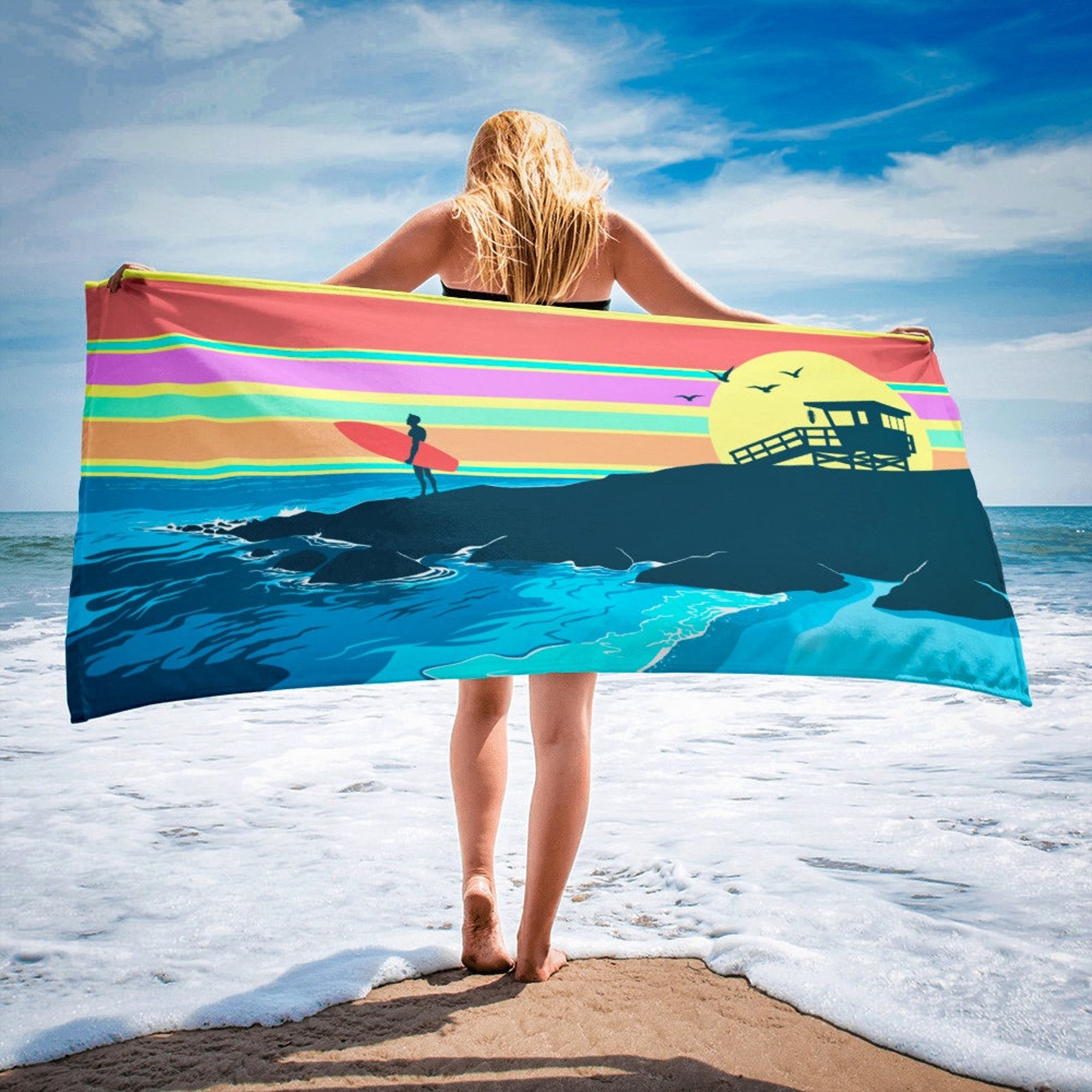 Surfer Beach Towel Surfing Towel Beach Towel With Surfer | Etsy