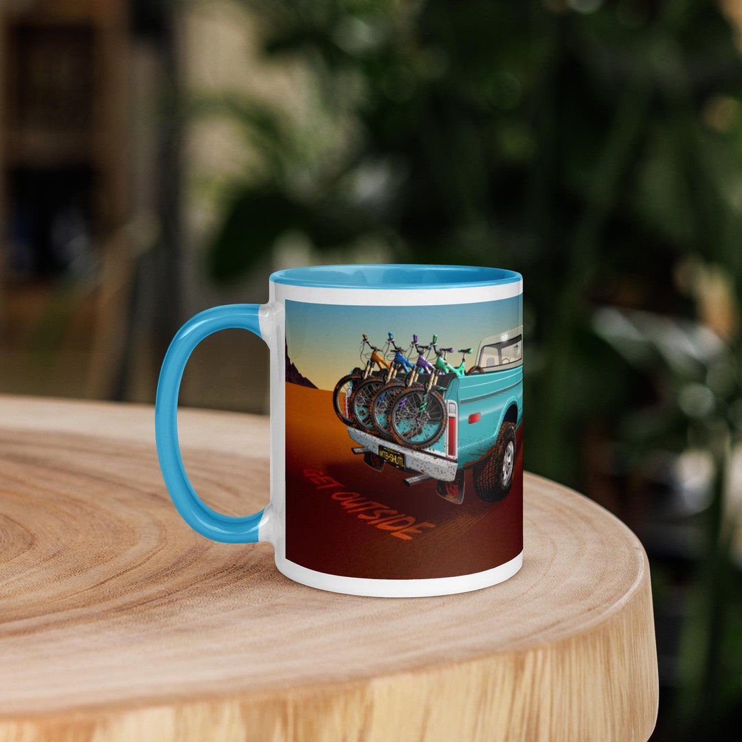 Mountain Biker Mug, Vintage Pickup Truck With Mountain Bikes, Coffee ...