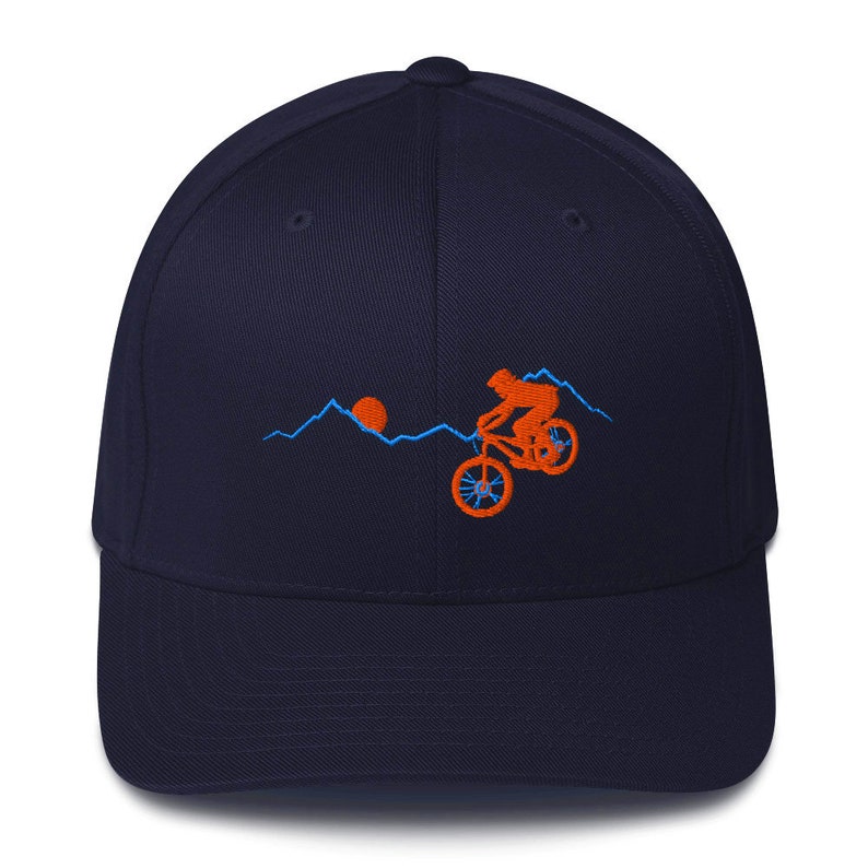 Mountain Biker at Sunset Flexfit Twill Cap, Mountain Bike Gift ...