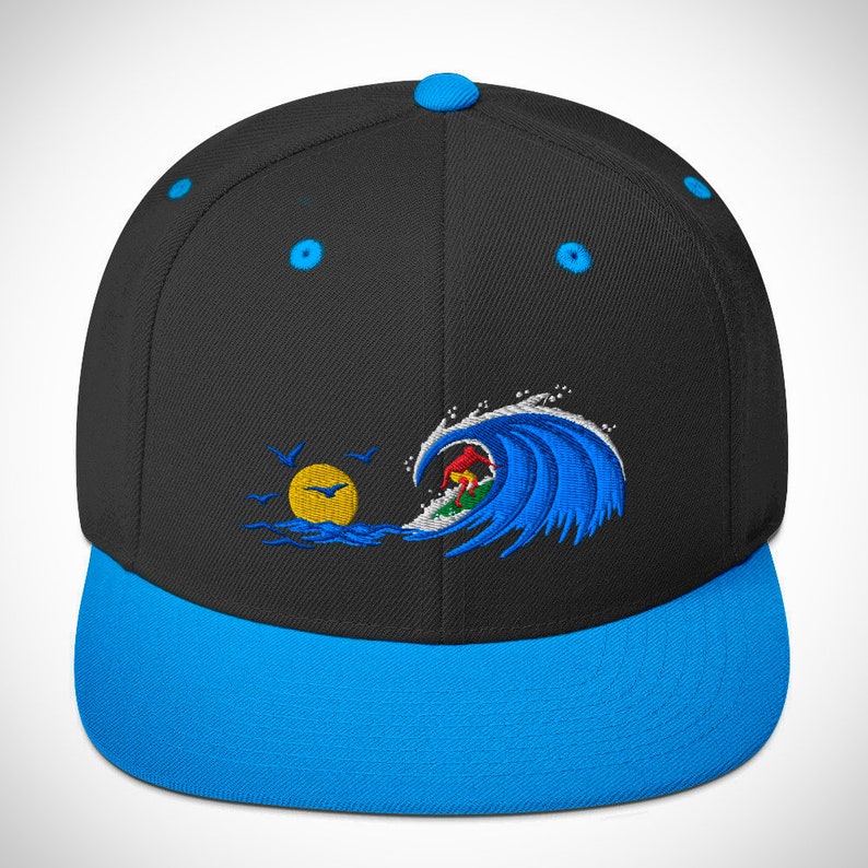 Surfer Riding Wave Flat Bill Hat, Surfer Hat, Surfing Cap, Surfing Hat ...