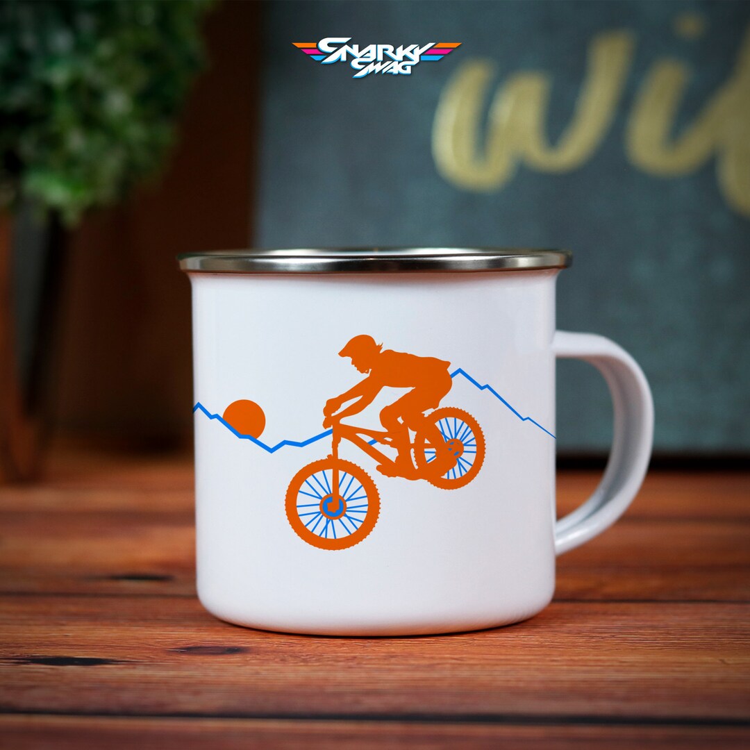 Guy Mountain Biker Camping Mug, Cycling Enamel Mug, Custom Enamel Mug ...