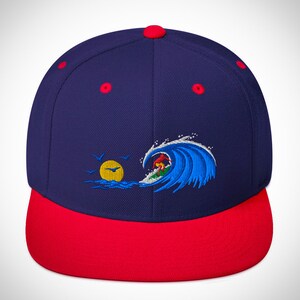 Surfer Riding Wave Flat Bill Hat, Surfer Hat, Surfing Cap, Surfing Hat ...