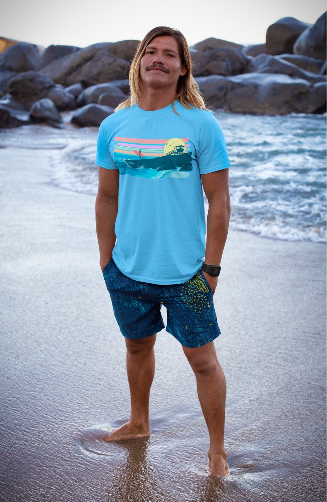 Surfer at Sunset Short-sleeve Unisex T-shirt, Surfer Shirt, Surfing ...
