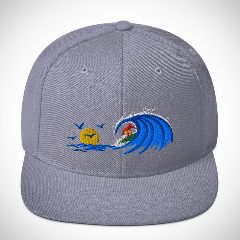 Surfer Riding Wave Flat Bill Hat, Surfer Hat, Surfing Cap, Surfing Hat ...