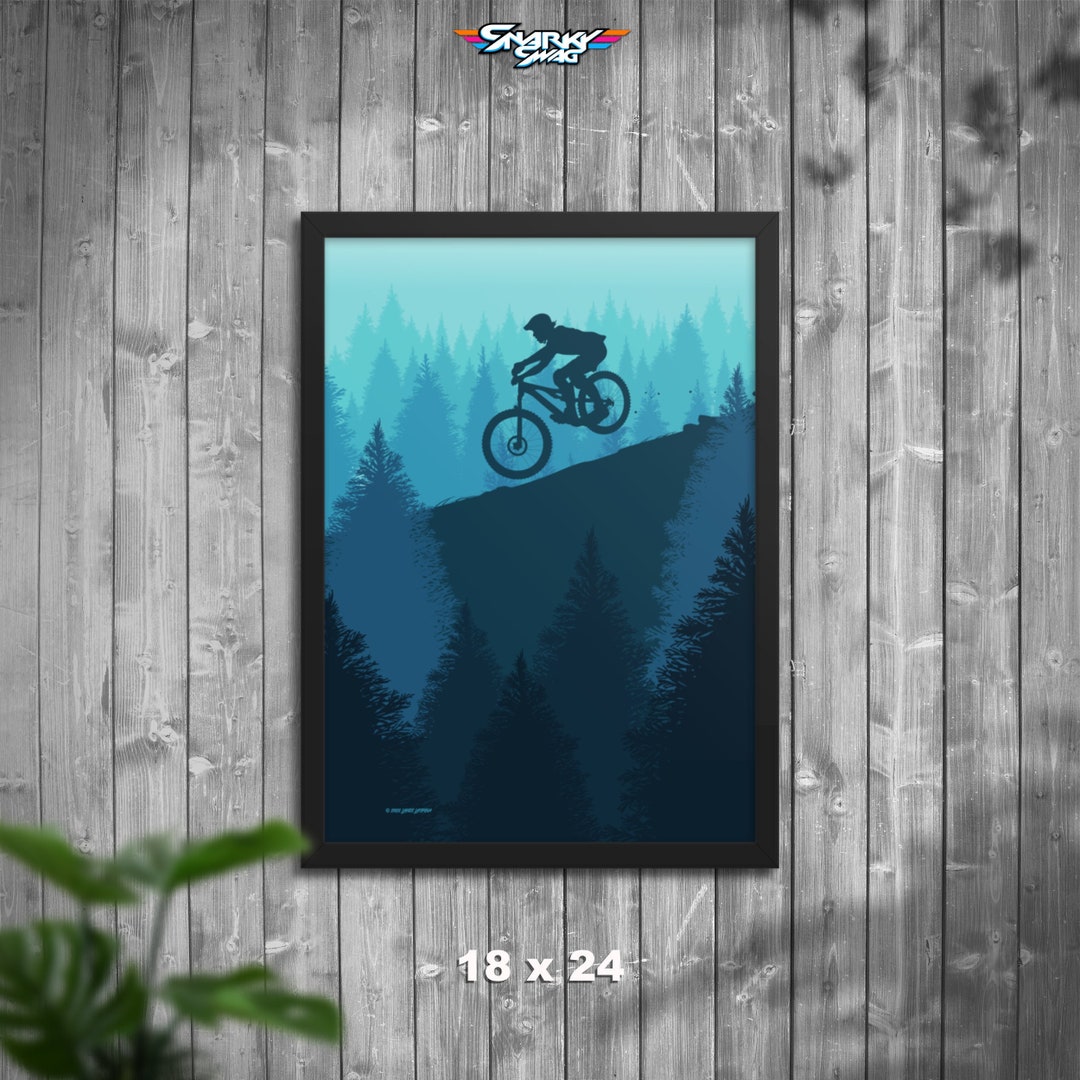 Mountain Biker in Forest Poster, Mountain Bike Wall Art, Home Decor ...