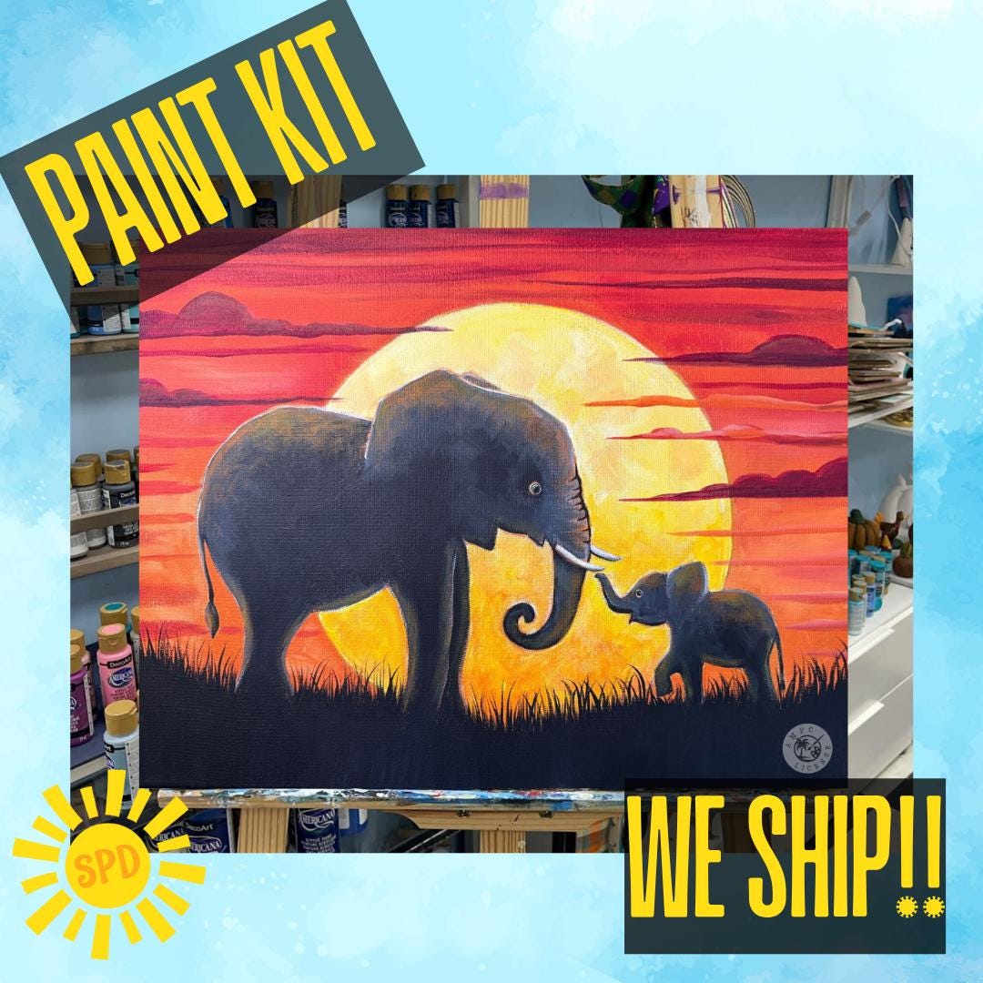 Mama and Me Elephants Paint Kit – DIY Art Set All Ages, Traced Canvas ...