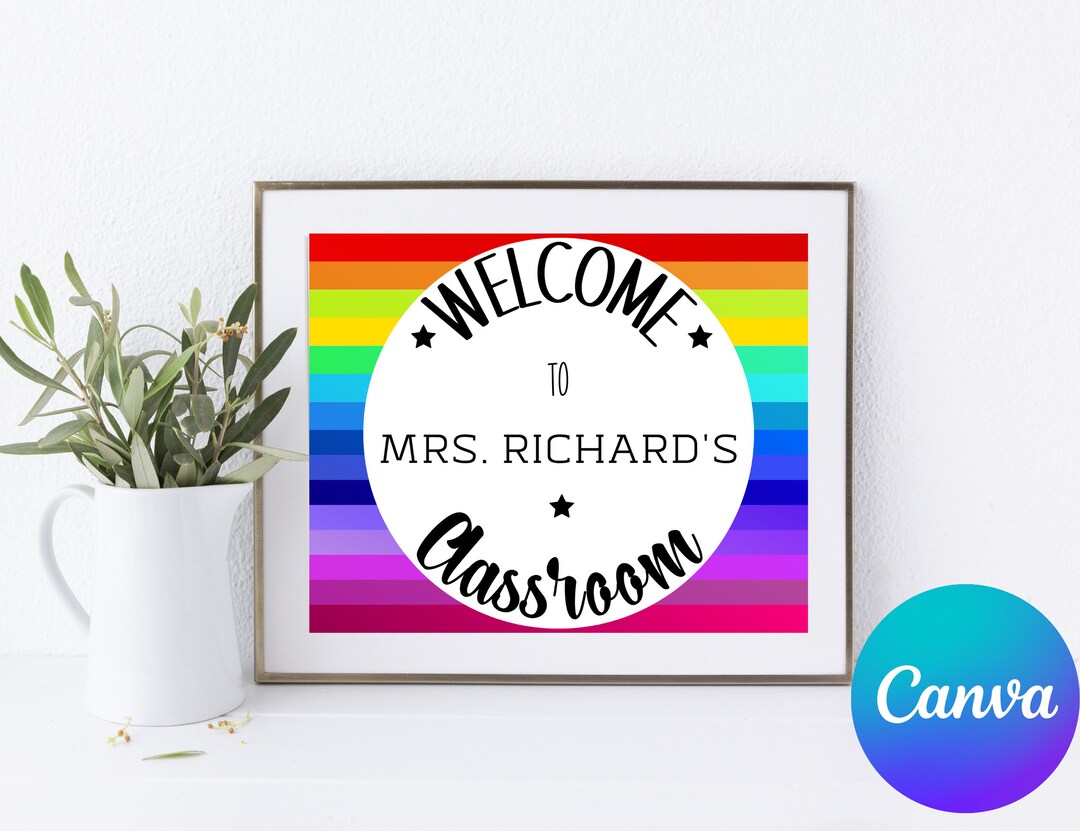 Rainbow Welcome to My Classroom Sign, Personalized Classroom Sign ...