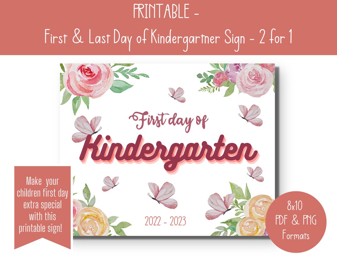 First Day of Kindergarten Printable Sign, School Sign for First and ...