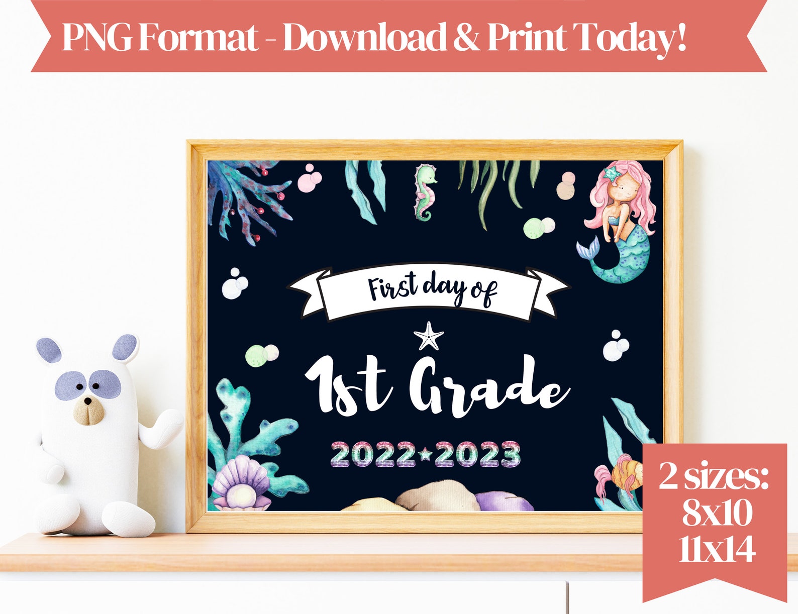 1st Grade School Sign, Mermaid School Sign Instant Download, First Day ...