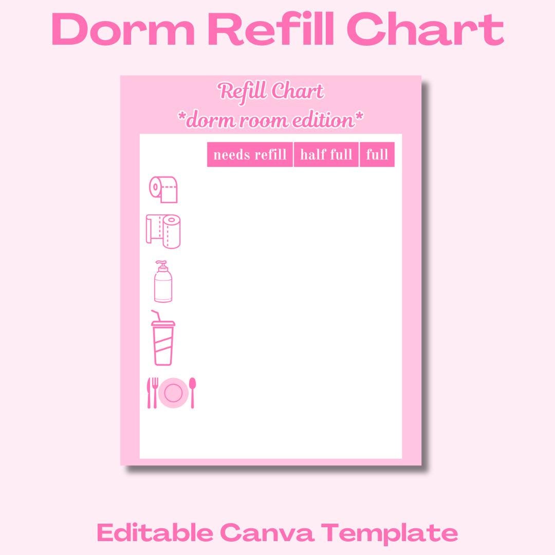 Printable Dorm Refill Chart Pink Room Supply Tracker, College ...