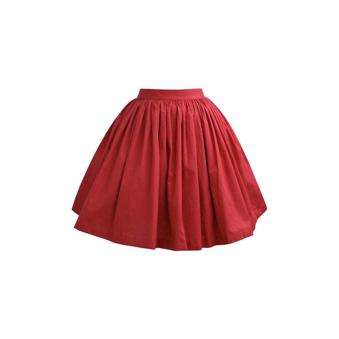 EIRIAN SKIRT in in Solid Cotton #39 - Chilli Red Fabric | Gathered ...