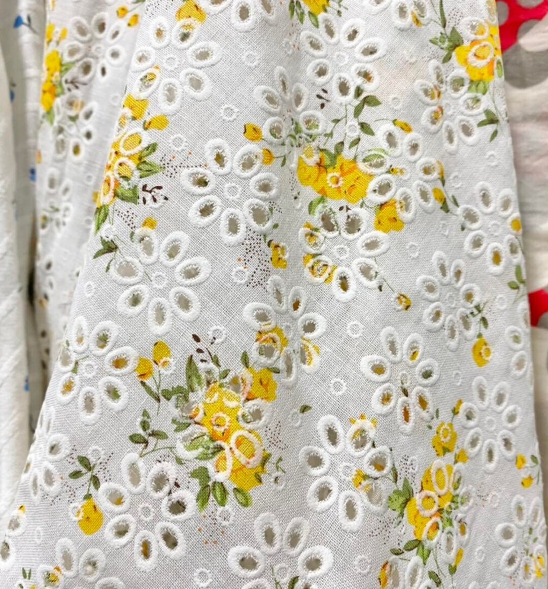 Fabric: yellow Yellow Eyelet by the Yard Floral Eyelet, Embroidered ...