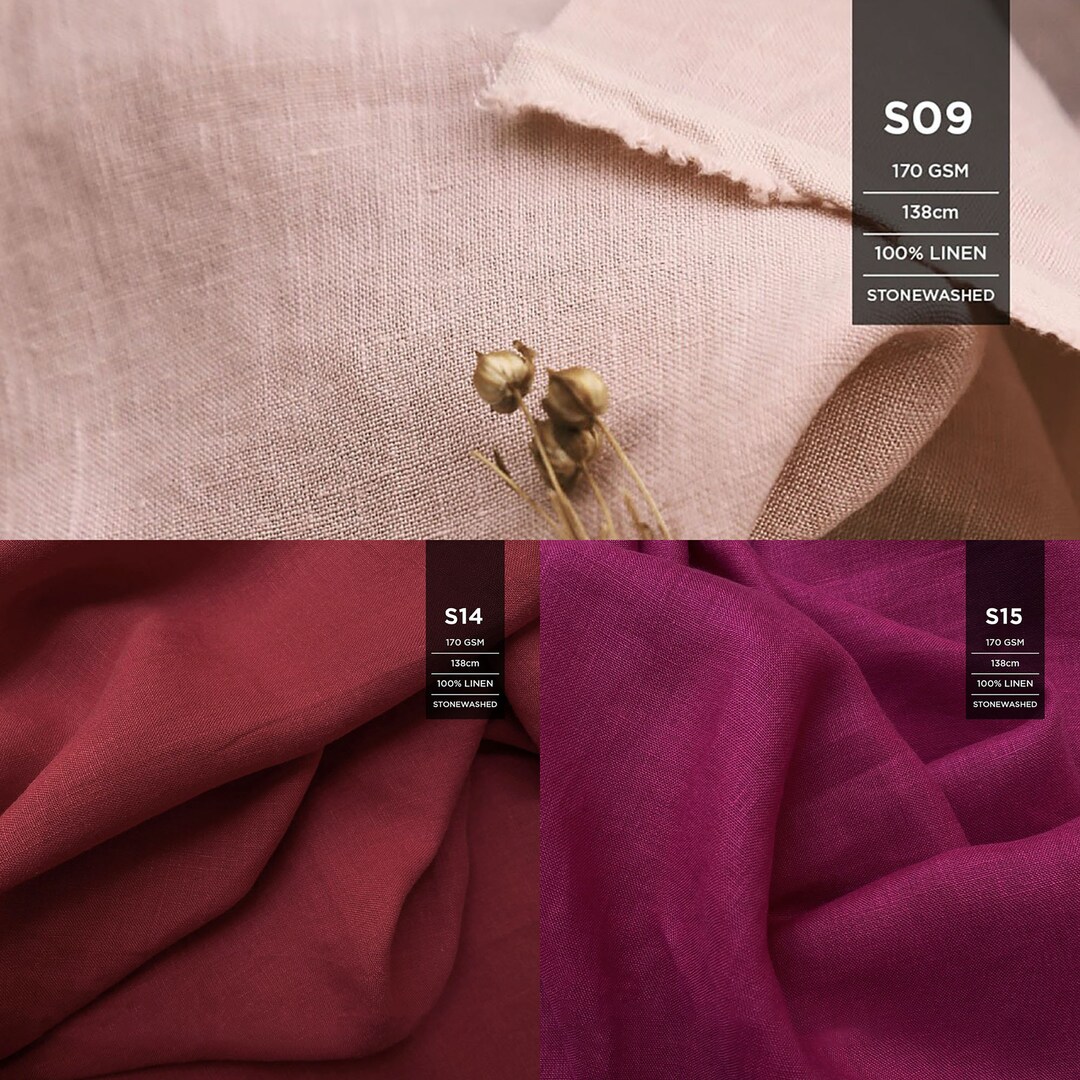 Premium Stone Wash Linen Fabric: FX RED TONE by the Yard Solid Stone Wash Linen Fabric, Vintage ...