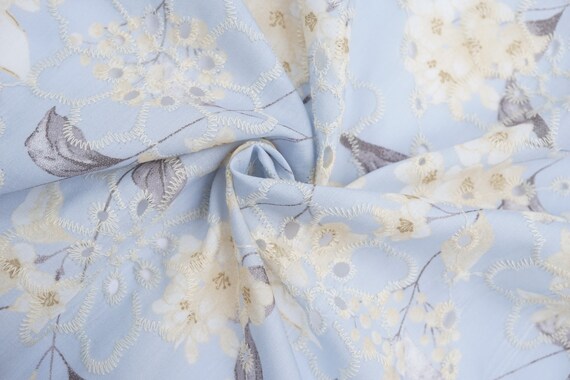 Fabric Eyelet blue Dream by the Yard Floral Eyelet Embroidered Fabric Embroidered Eyelet Vintage 1950s Cotton Blue Eyelet Fabric Etsy UK