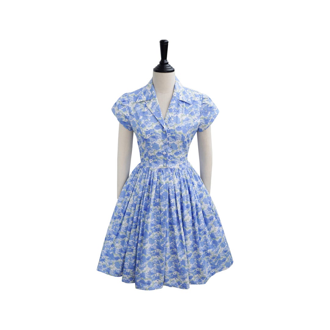 NEW! ELEANOR DRESS in Cotton - Blue "blur Colors" Fabric | Cap Sleeves ...