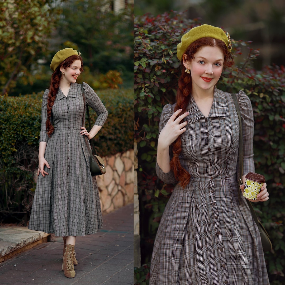 MADELINE DRESS in Tartan #5 Fabric | Floral Cotton Custom MADELINE DRESS in Tartan #5 Fabric | Floral Cotton Custom