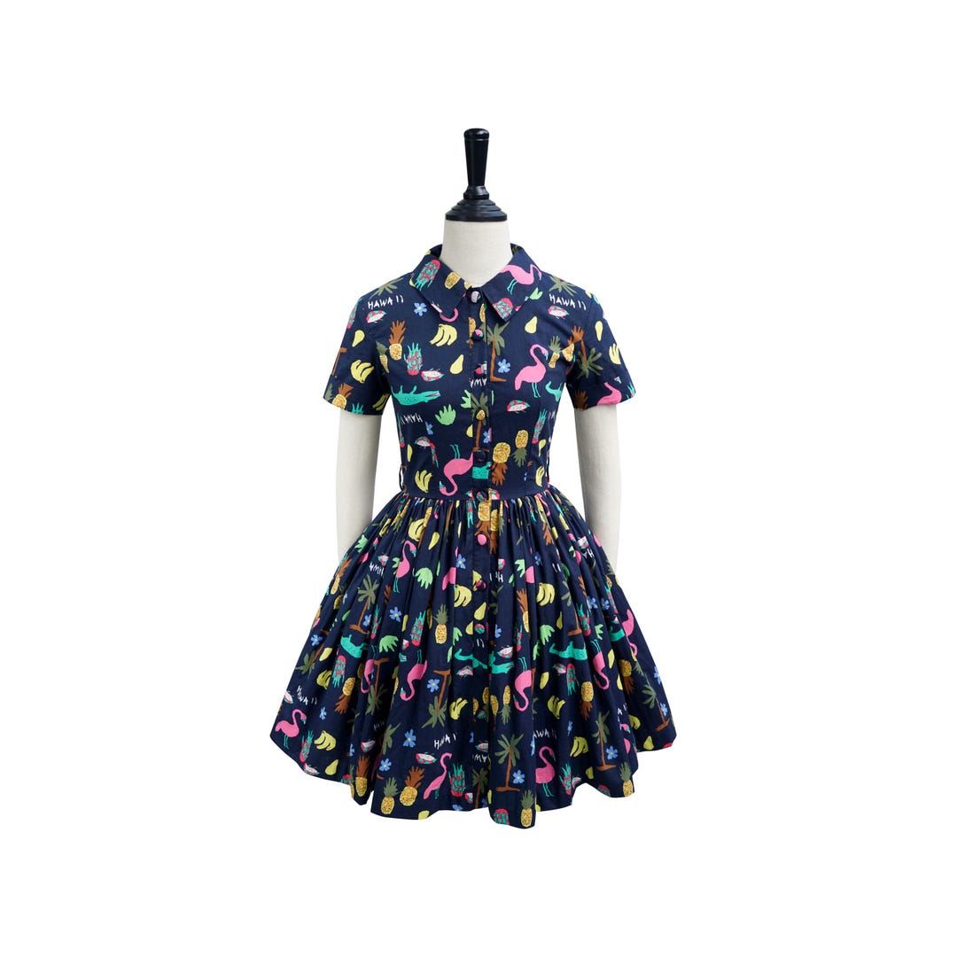 MERA DRESS in "dating in Hawaii" Fabric | Pin up Shirt Dress Cotton ...
