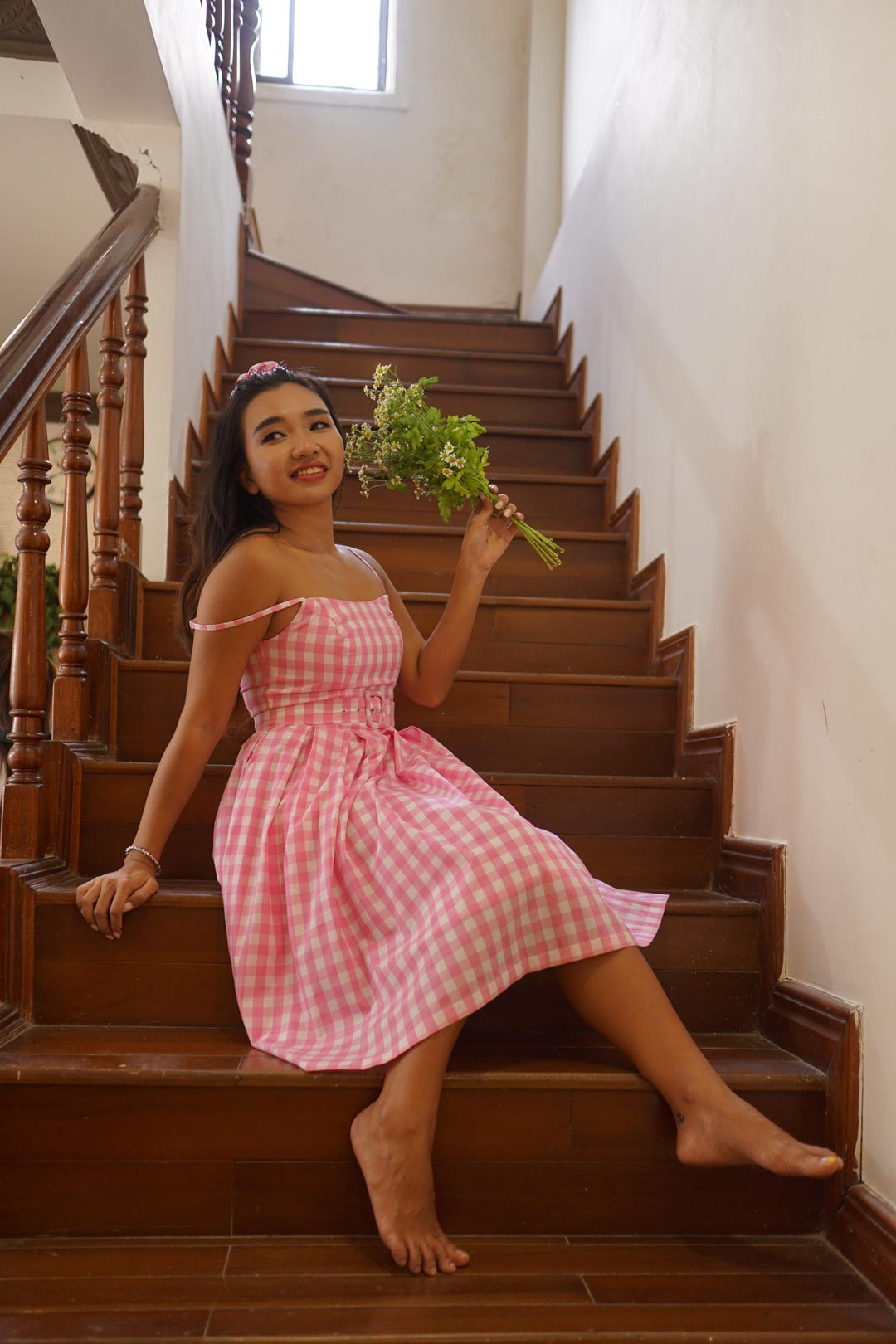 NEW! WINNIE DRESS in Fabric "1/2 Inches Light Pink Checkered Gingham ...