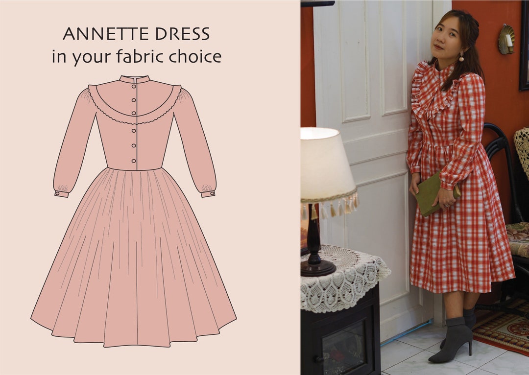 ANNETTE DRESS in Your Fabric Choice Cotton Tartan Checkered Dress ...