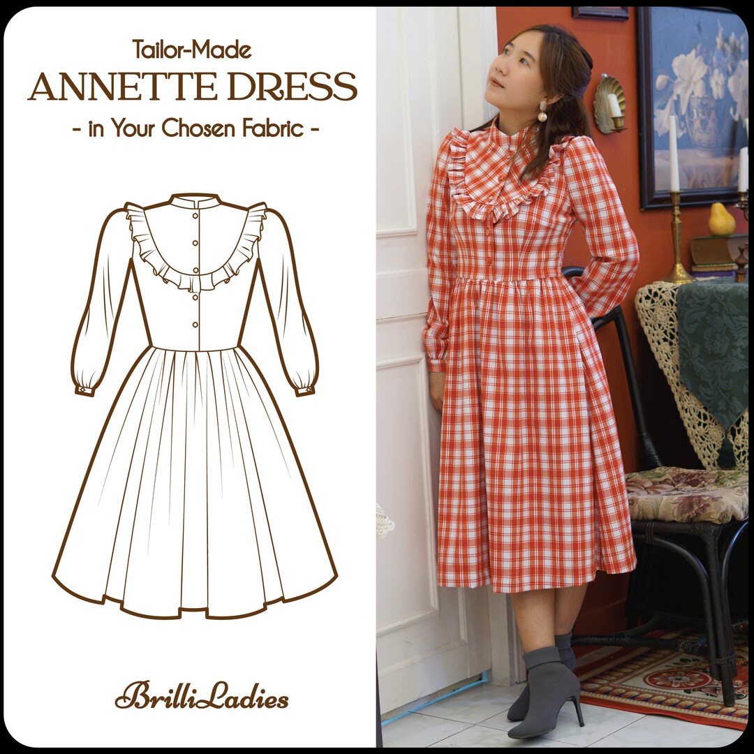 ANNETTE DRESS in Your Fabric Choice | Cotton Tartan Checkered Dress ...