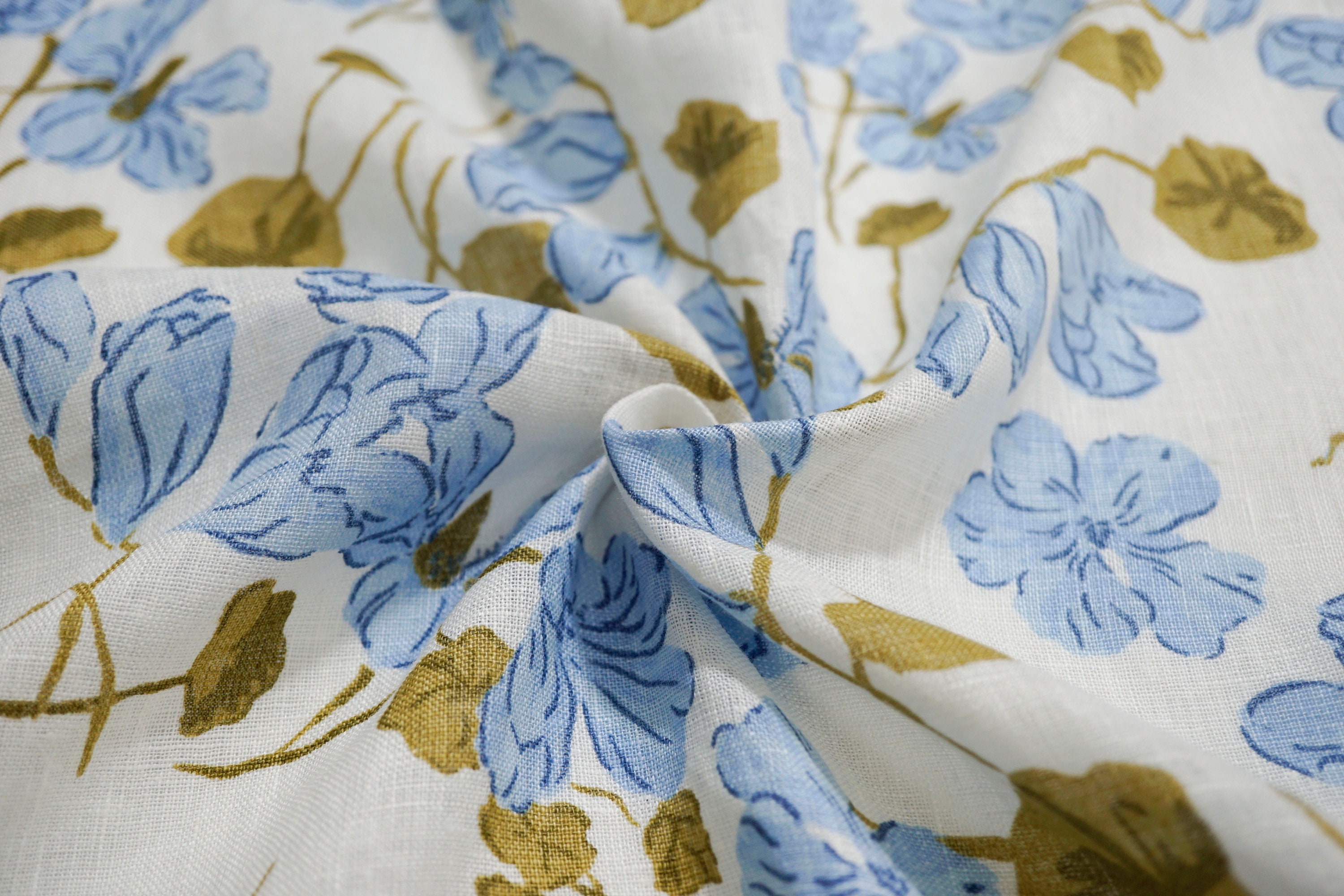 Fabric: Linen "blue Kisses" - by the Yard | Floral Print Fabric, Purple ...