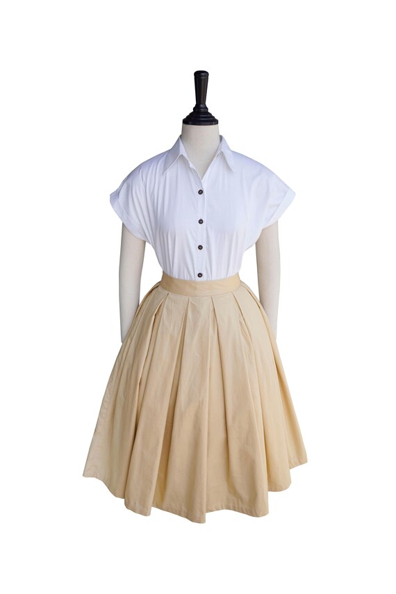 New URIEL SKIRT in Solid Cotton 56 Tan Color Fabric Cotton Pleated Skirt 1950s Custom Made Vintage 50s Cotton Skirt Deep Pocket Etsy UK
