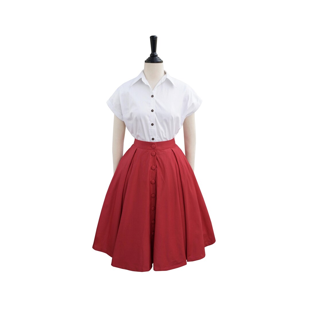 ELOISE SKIRT in Solid Cotton #39 - Chilli Red Fabric | Cotton Pleated ...