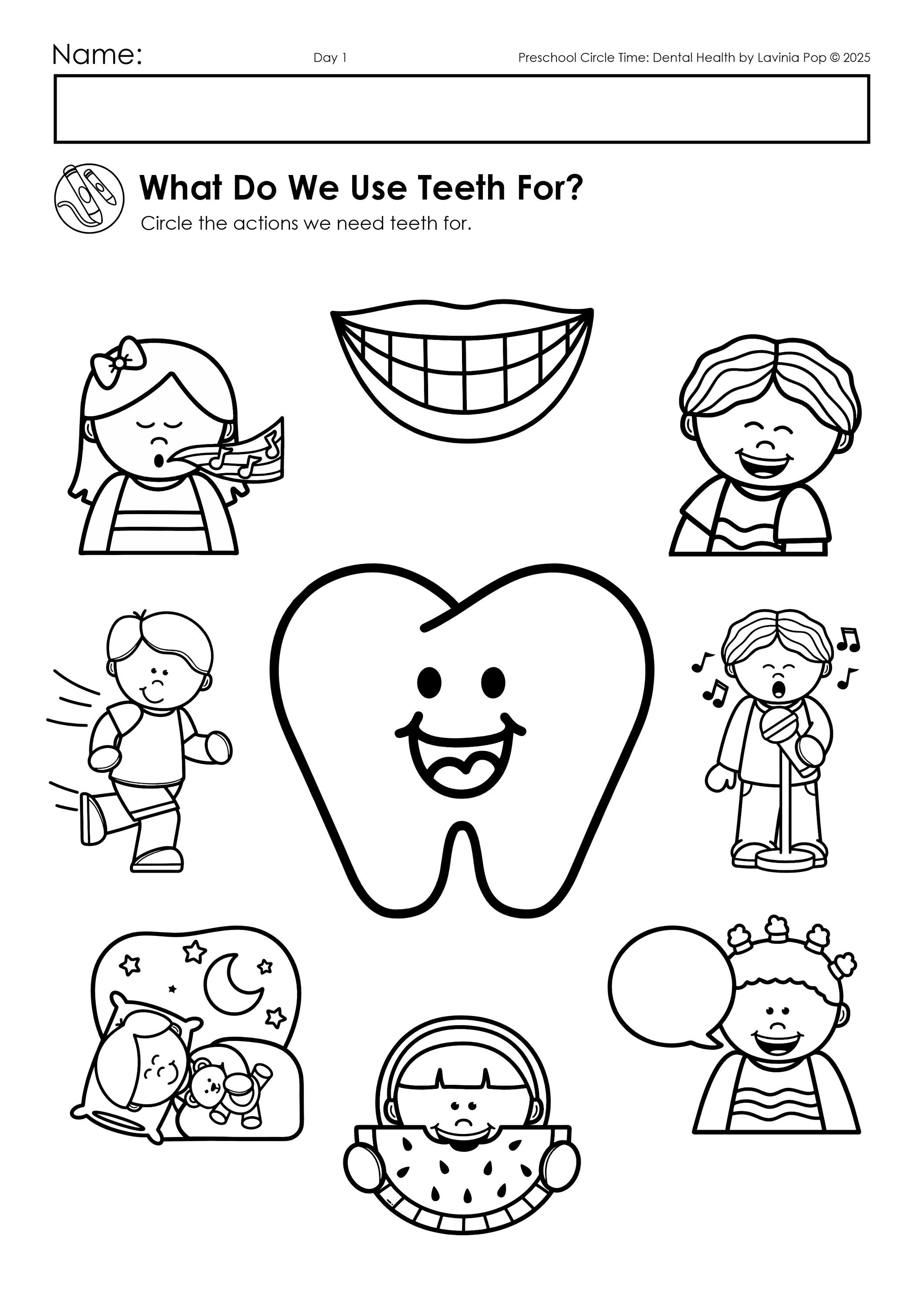 Dental Health Preschool Theme Curriculum Printables | Preschool Circle ...