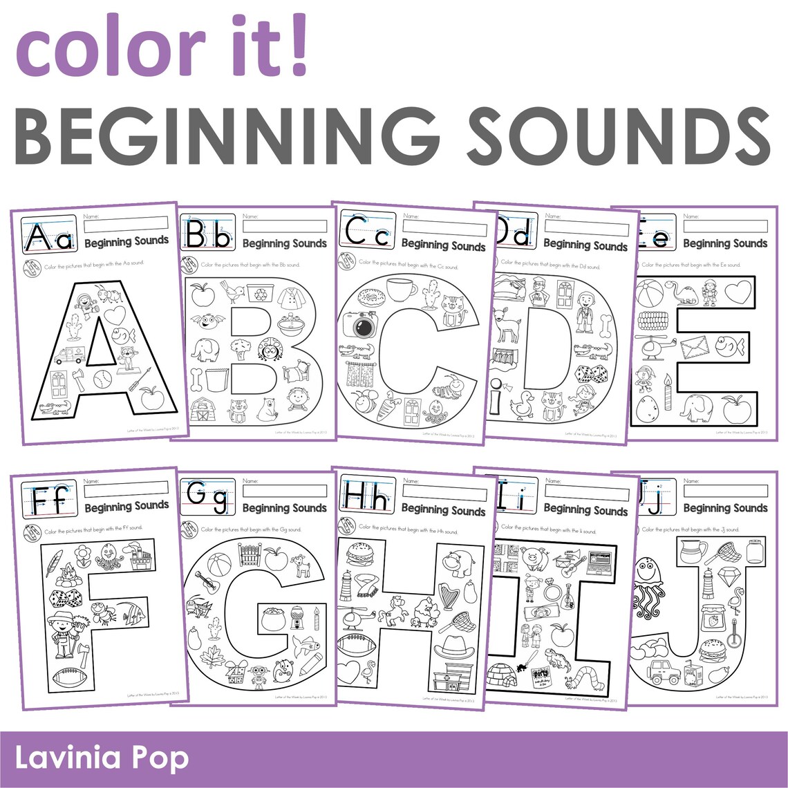 Beginning Sounds Color It! Alphabet Worksheets | Printable Activity - Etsy