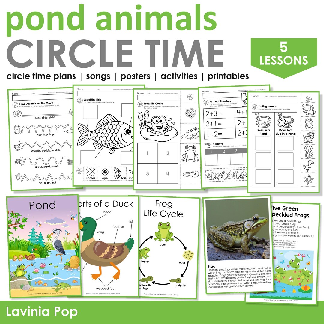 Pond Animals Preschool Theme Curriculum Printables | Preschool Circle ...