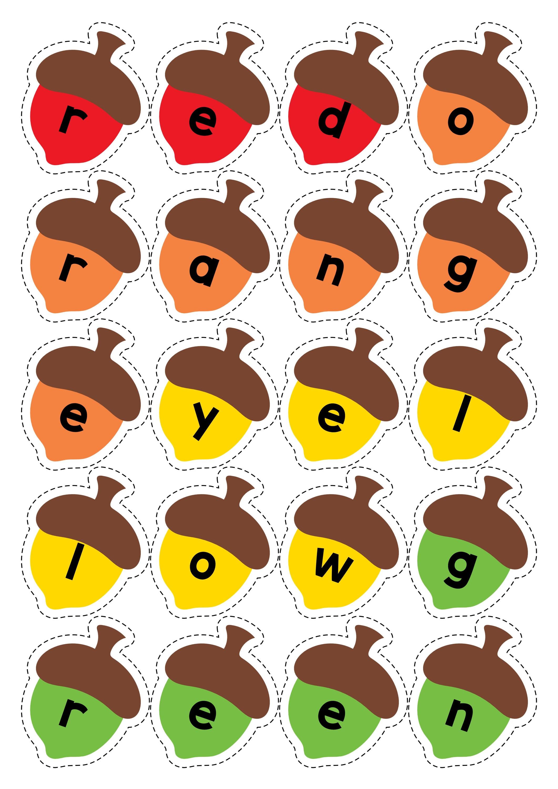 Squirrel and Acorn Color Words Printable Activity for Preschool and ...